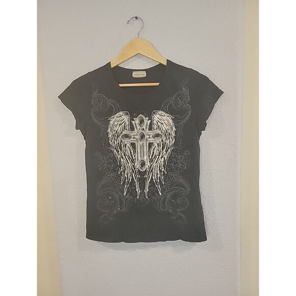 California Girlz | Tops | Y2k California Girlz Black Cross Bling Angel ...